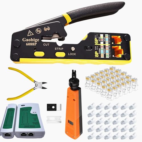 Gaobige Pass Through RJ45 Crimp Tool Kit Ethernet Crimper Cat6A Cat6 ...