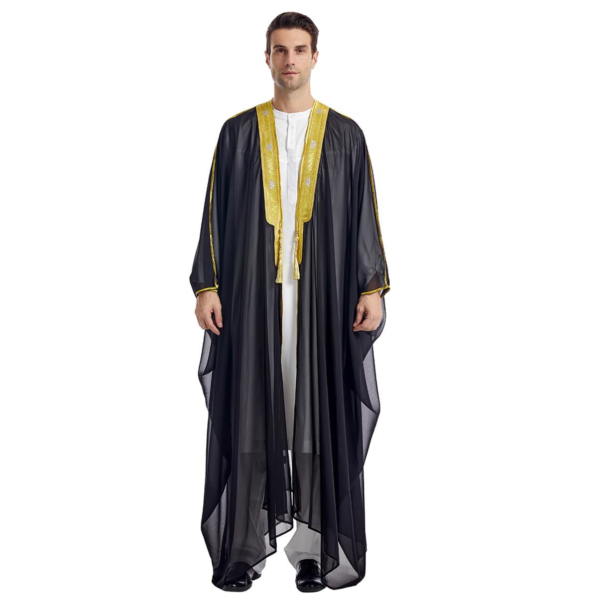 FYMNSI Robes For Men Muslim Kimono Robe Long Sleeve Open Front Chiffon ...
