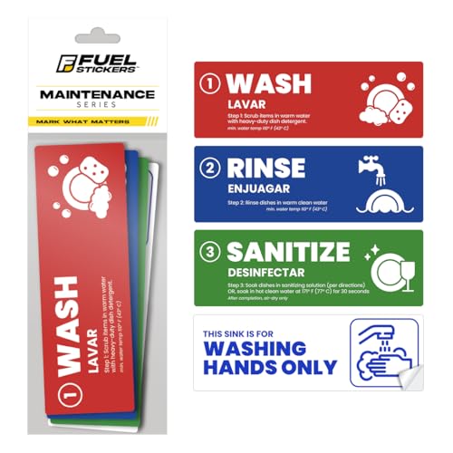 [Enhanced] Wash Rinse Sanitize Sink Labels, Hand Wash Only Sign | 3 ...