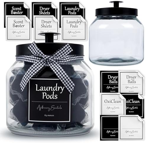 Laundry Pods Container, 64 oz Glass Jar for Laundry Room Organization ...