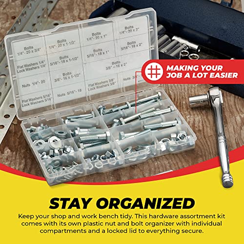 High Quality Heavy Duty Nut & Bolt Assortment Kit, 172 Pieces, Includes ...