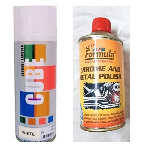 Cube aerosol multipurpose white spray paint 400ml + Chrome and metal ...