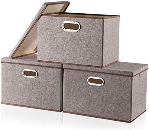 Large Storage Boxes with Lid [3-Pack] Linen Fabric Decorative Storage ...
