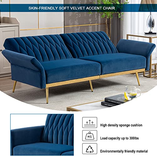 Velvet Futon Sofa Bed Sleeper Sofa with Adjustable Armrests ...