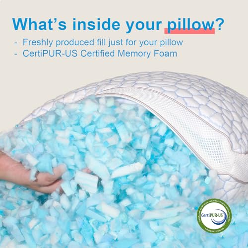 QUTOOL Luxury Cooling Memory Foam Pillows 2 Pack, Bamboo Bed Pillows Standard Size Set of 2 ...