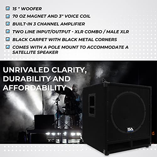 Seismic Audio Speakers Baby Tremor PW Powered Active 15" Subwoofer Cabinet, 300 Watts RMS, PA/DJ ...