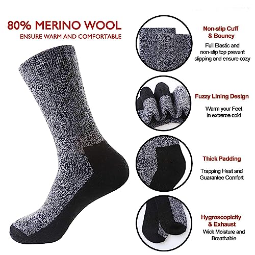 Loritta 2 Pack Merino Mens Wool Socks, Winter Warm Thermal Socks for ...