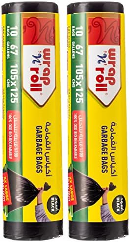Wrap N' Roll Bio-Degradable Garbage Bag,Black (105cm x 125cm) 1 x 2 ...