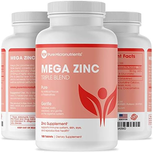 Mega Zinc Supplement, 50mg - 3-in-1 Zinc Complex - 100 Tablets - Pure ...