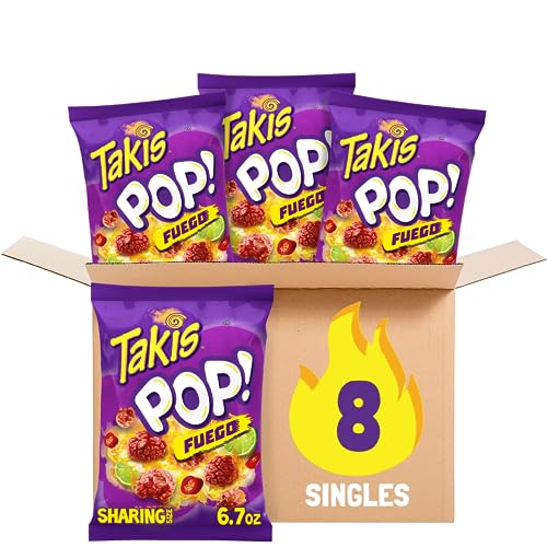 Takis Pop! Fuego Ready-To-Eat Spicy Popcorn, Hot Chili Pepper and Lime ...
