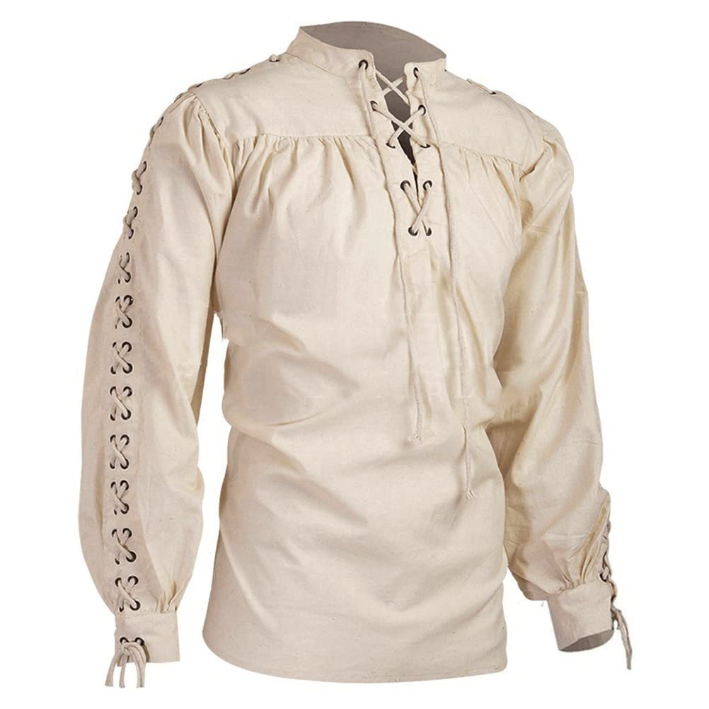 Men's Loose Linen Medieval Gothic Renaissance Shirt Long Sleeve Viking Pirate Mercenary Scottish ...