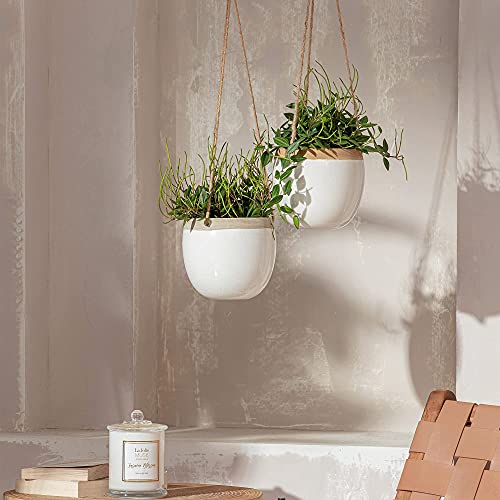 LA JOLIE MUSE Ceramic Hanging Planters Plant Pots - 5.5 Inch White ...