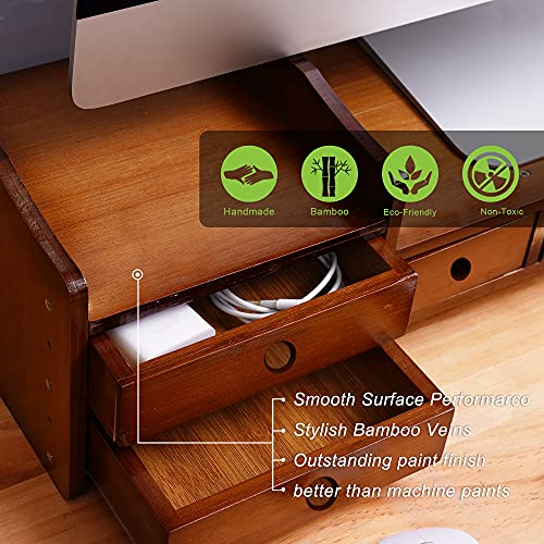 WAYTRIM Bamboo Monitor Stand Riser with Drawer Computer Riser Desk ...