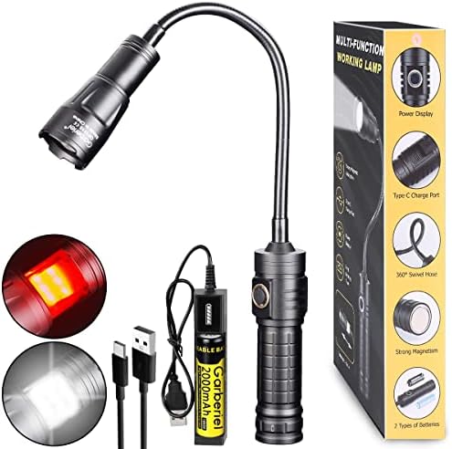 Garberiel Adjustable Focus Flashlight Flexible Gooseneck Magnetic Base ...