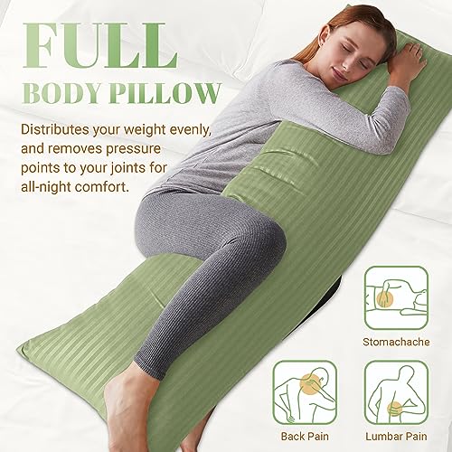 Cosybay Full Body Pillow Insert with Sage Green Pillowcase - Fluffy ...
