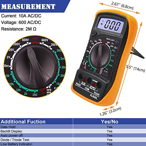 XL830L Pocket Digital Multimeter 2000 Counts Voltage Tester Home ...