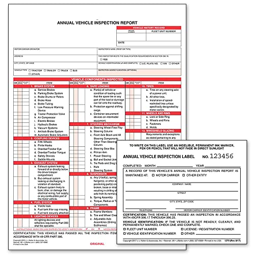 Annual Vehicle Inspection Report (Shrinkwrapped Snap-Out Format, 3-Ply ...