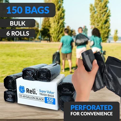 Reli. 55-60 Gallon Trash Bags Heavy Duty | 150 Bags | 50-60 Gallon ...
