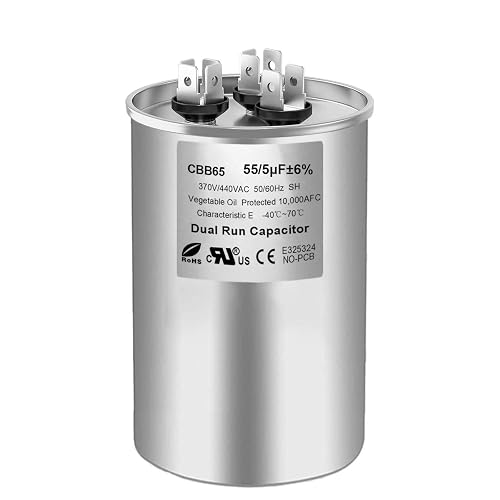 55/5 uF 55+5 MFD 370V or 440V Dual Run Start Round A/C Capacitor, 55 5 ...
