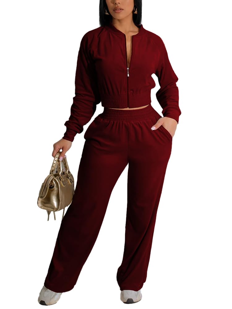 Nimsruc 2 Piece Outfits Velour Tracksuit For Women Zip Up Short Style ...