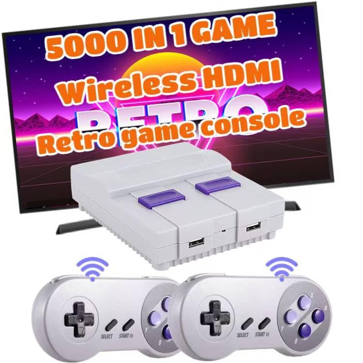 Super Classic Retro Game Console Built-in 5000 Video Games and Dual 2.4G Wireless Controllers ...