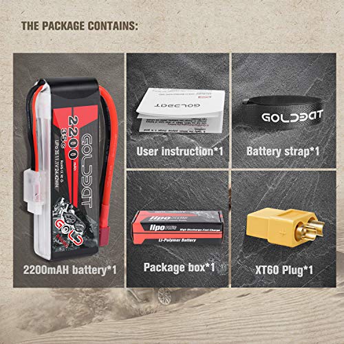 GOLDBAT 11.1V 2200mAh 3S 35C Lipo Battery with Deans and XT60 Plug for RC Evader BX Car RC ...