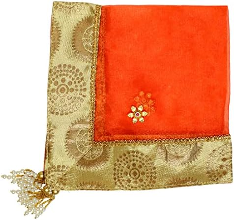 Orange Silk Pooja Thali Cover Puja Cloth Mat Aasan Decorative Cloth ...