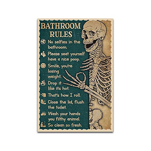 TRITXIY Bathroom Rules Skeleton Vertical Poster, Skeleton Poster ...