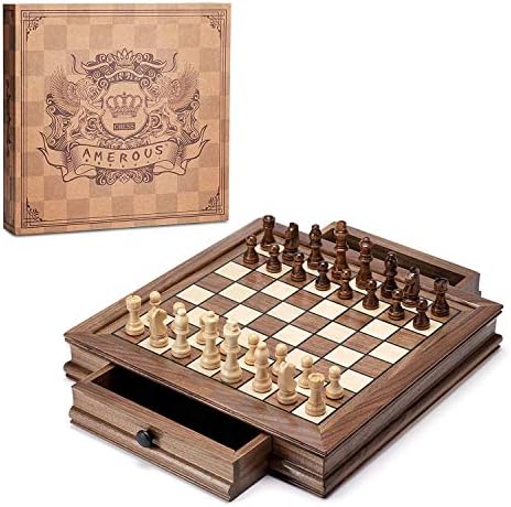 AMEROUS Magnetic Wooden Chess Set, 12.8 x 12.8" Walnut Chess Board Game ...