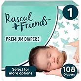 Amazon.com: Rascal + Friends Premium Diapers, Size 1, 108 Count : Baby