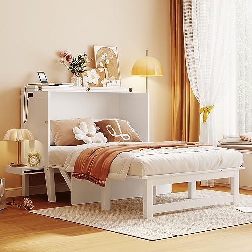 Full Cube Cabinet Bed Space-Saving Murphy Bed with USB Port and Side ...