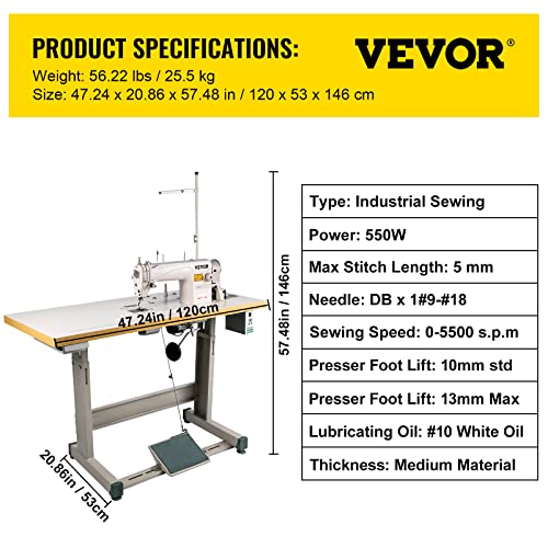 VEVOR Industrial Sewing Machine 550W, Upholstery Sewing Machine with Servo Motor + Table Stand ...