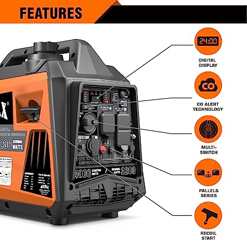 GENMAX Portable Inverter Generator,4000W ultra-quiet145cc Engine ...