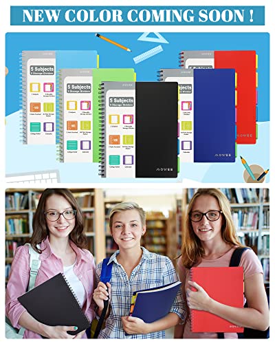 MOWEE 5 Subject Notebook, 2 Pack College Ruled Notebook with Storage ...