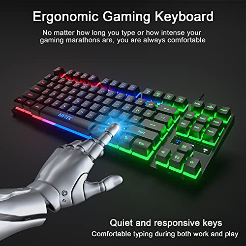 Mftek Rgb Rainbow Gaming Keyboard And Mouse Combo Compact 87 Keys Backlit Computer Keyboard