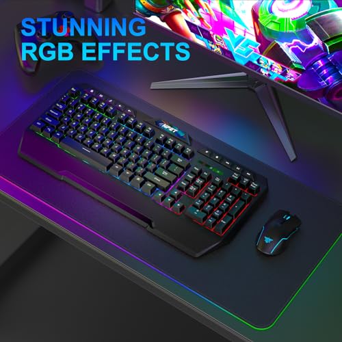 NPET K32 Wireless Gaming Keyboard RGB with Wrist Rest - Long-Lasting Rechargeable Battery ...