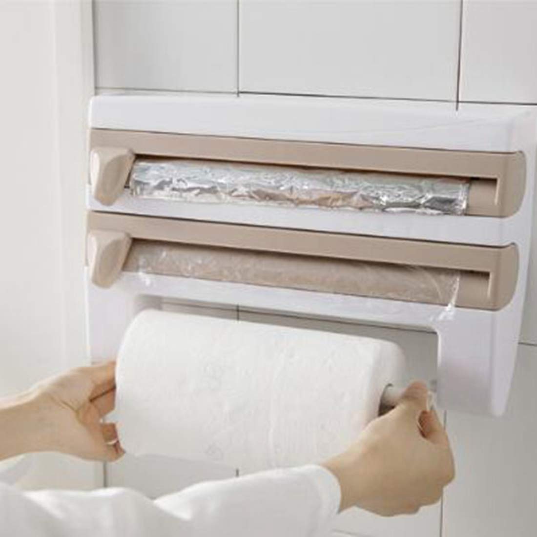 4 in 1 Wall Mount Paper Towel Holder Plastic Wrap Foil Dispenser Wall Mount Sauce Bottle Storage 4-in-1-wall-mount-paper-towel-holder-plastic-wrap-foil-dispenser-wall-mount-sauce-bottle-storage