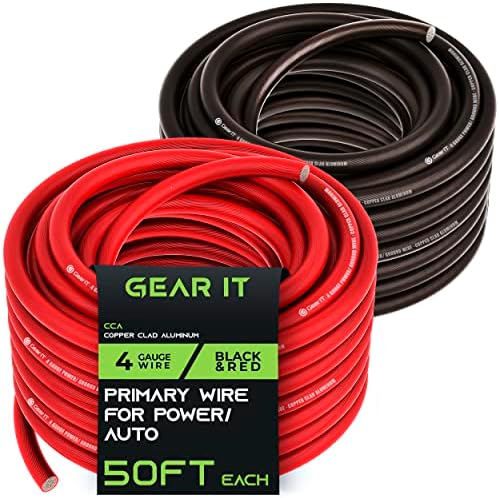 GearIT 4 Gauge Wire (50ft Each - Black/Red Translucent) Copper Clad ...