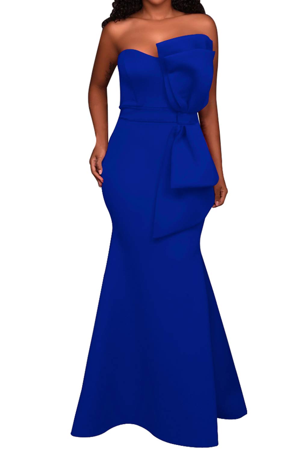 SEBOWEL Women's Elegant Slash Neck Bow Backless Prom Cocktaill Maxi ...