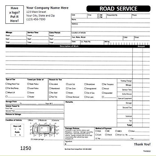 Amazon.com : Custom Towing Road Service Numbered Forms / 2 Part / 8.5 X ...