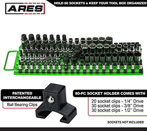 ARES 60040 - Green 80-Piece Socket Organizer - 1/4-Inch, 3/8-Inch, and ...