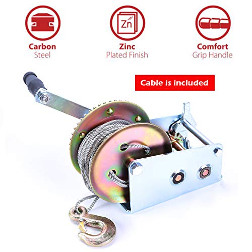 2500LBS Heavy Duty Hand Winch Dual Speed Winch with 33FT Steel Wire ...