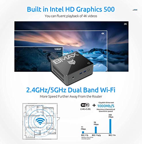 BMAX B2 Mini Pc Windows 10 Celeron N3450 (Fino a 2,2 GHz) 8GB RAM 128GB Actualizable SSD de ...