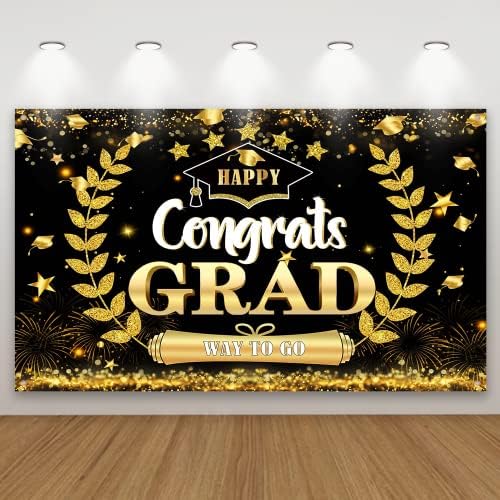 Graduation Party Decorations 2023 Gold and Black Graduation Backdrop ...