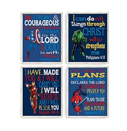 Superhero Christian Bible Verses Nursery Set of 4 Unframed Prints ...