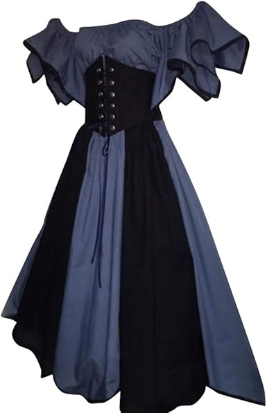 Women's Medieval Dress Short Sleeve Off-The-Shoulder Dress Slim Fit ...