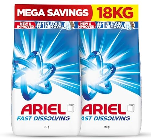 Ariel Fast Dissolving Laundry Detergent Powder, 9 KG x 2, Dual Pack, 18 ...