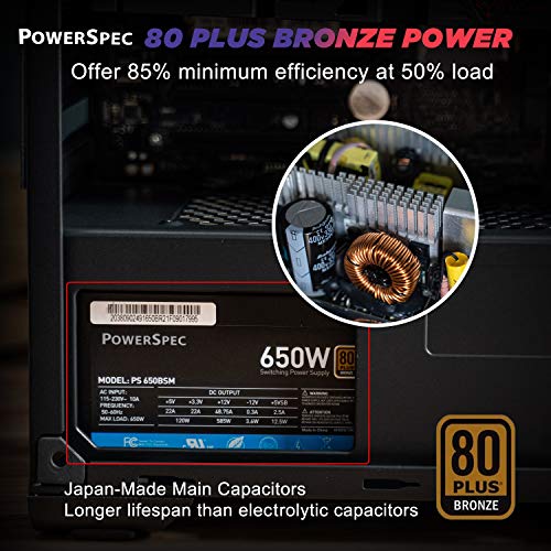 PowerSpec 650W Power Supply Semi Modular 80 Plus Bronze Certified ATX ...