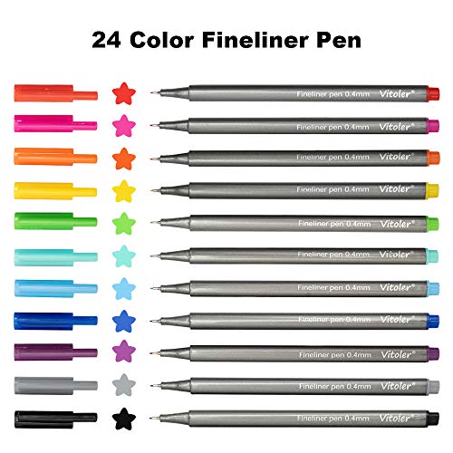 VITOLER Colored Pens Bullet Journal Pens Pack of 24 Fineliner Pen Set ...