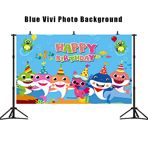 Buy Baby Shark Backdrop 5x3ft Blue Cartoon Baby Shark Family Photo ...